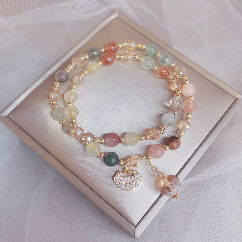 Double-circle Colored Hair Crystal Bracelet Longevity Lock Strawberry ...
