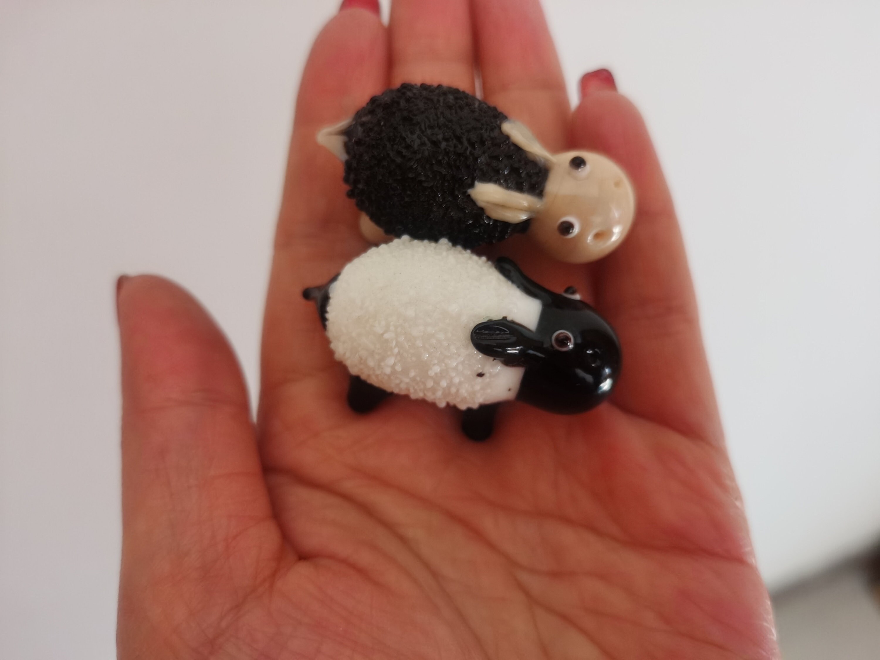 Pair of Cute White and Brown Hand Blown Glass Sheep Sculpture Glass ...