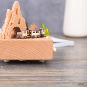Holiday Gift Alishan Rotatable Small Train Music Box Sky City Beech ...