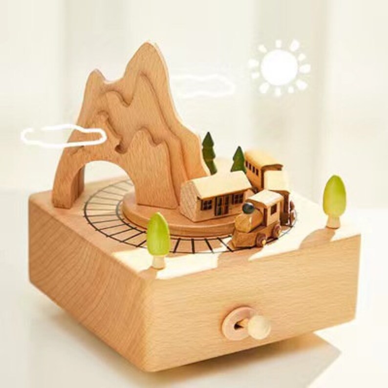 Holiday Gift Alishan Rotatable Small Train Music Box Sky City Beech ...