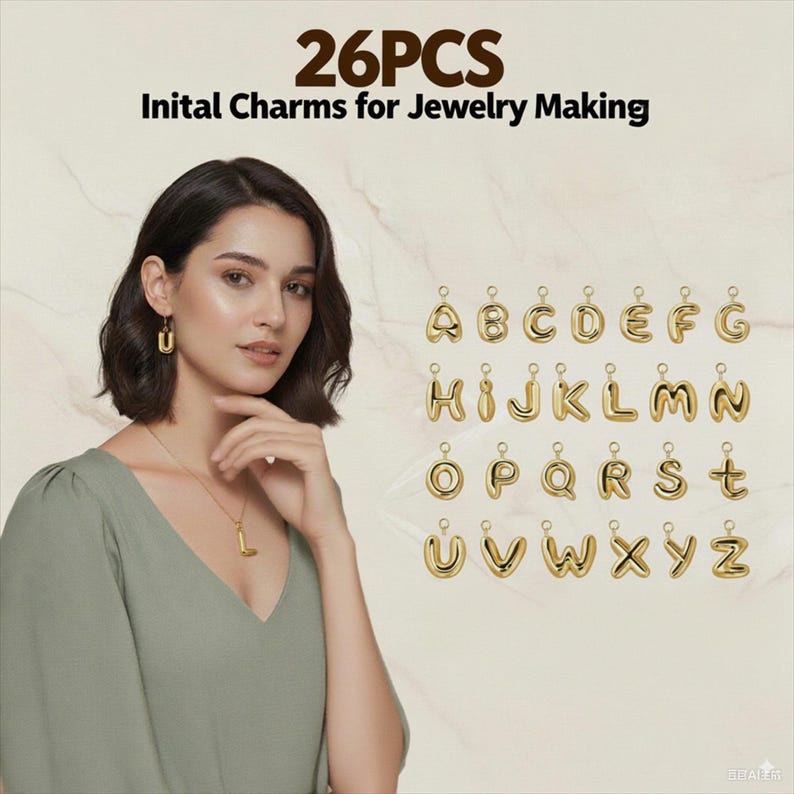 26PCS 18K Gold Filled initial Charms for Jewelry Making DIY Bubble ...