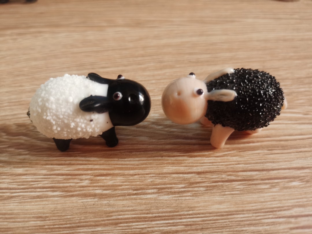 Pair of Cute White and Brown Hand Blown Glass Sheep Sculpture Glass ...