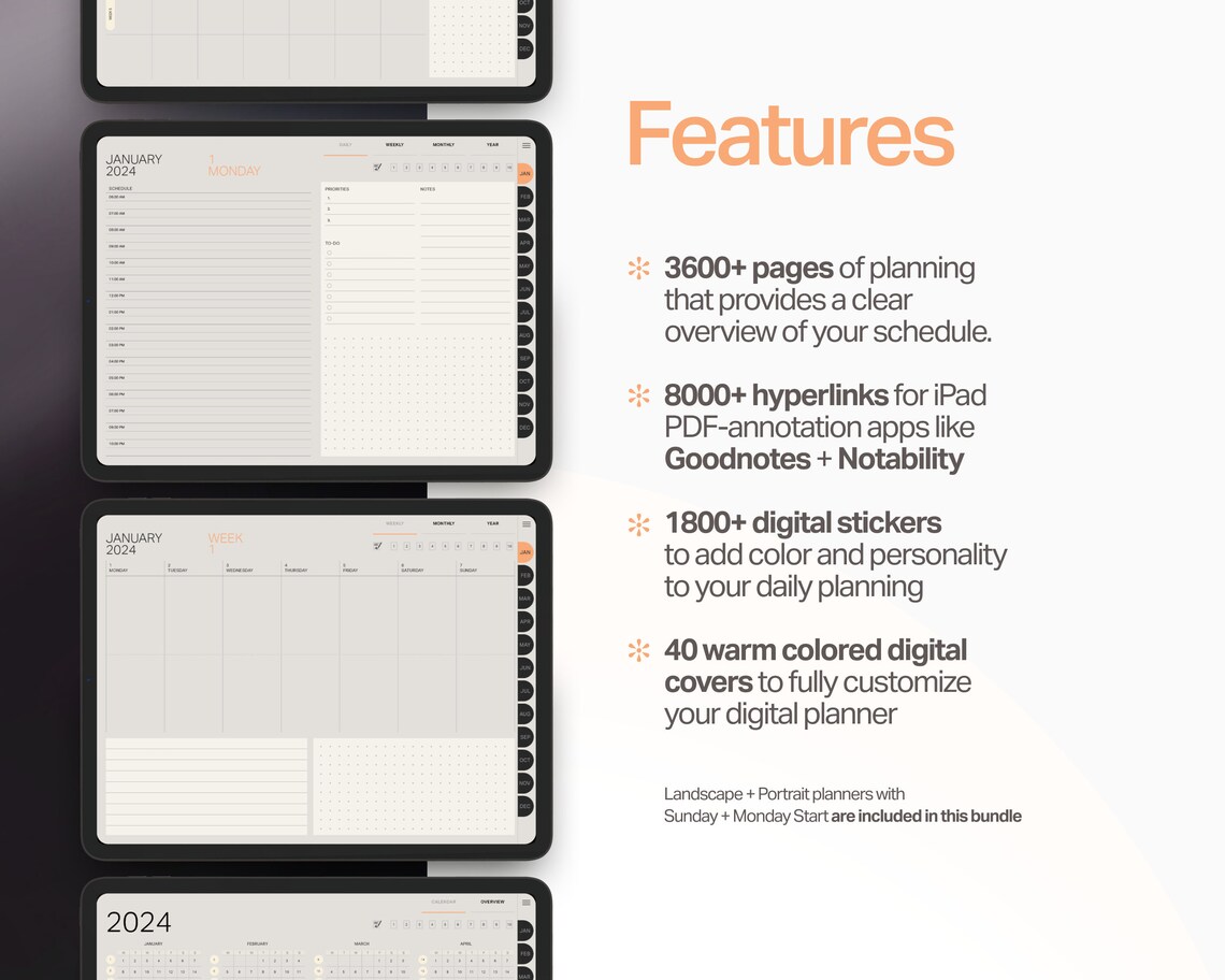 2023 & 2024 Digital Planner BUNDLE Sunset Orange Portrait or Landscape ...