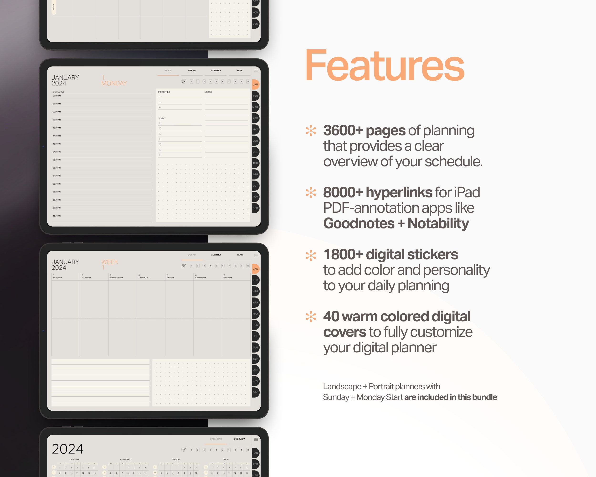 2023 & 2024 Digital Planner BUNDLE Sunset Orange Portrait or Landscape ...