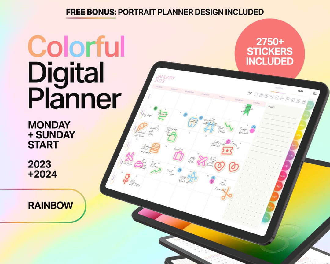 2023 2024 Digital Planner Happy Planner Goodnotes Template Colorful ...