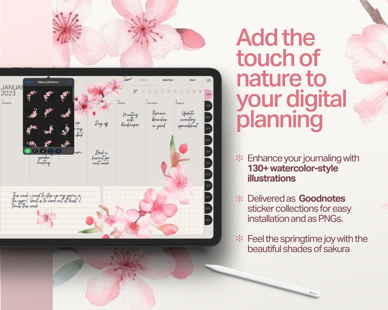 Sakura Cherry Blossom Goodnotes Stickers Botanical Digital - Etsy