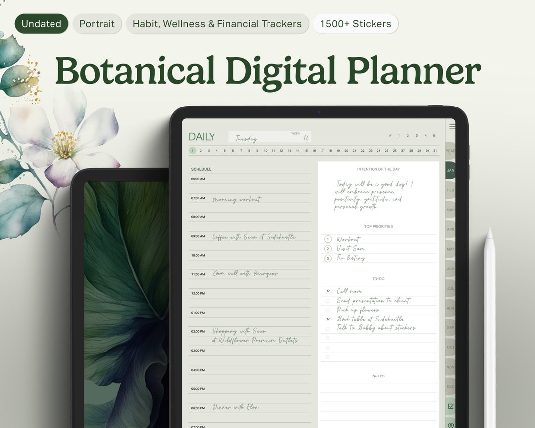 Undated Digital Planner for Goodnotes iPad PDF | Daily, Weekly, Monthly ...