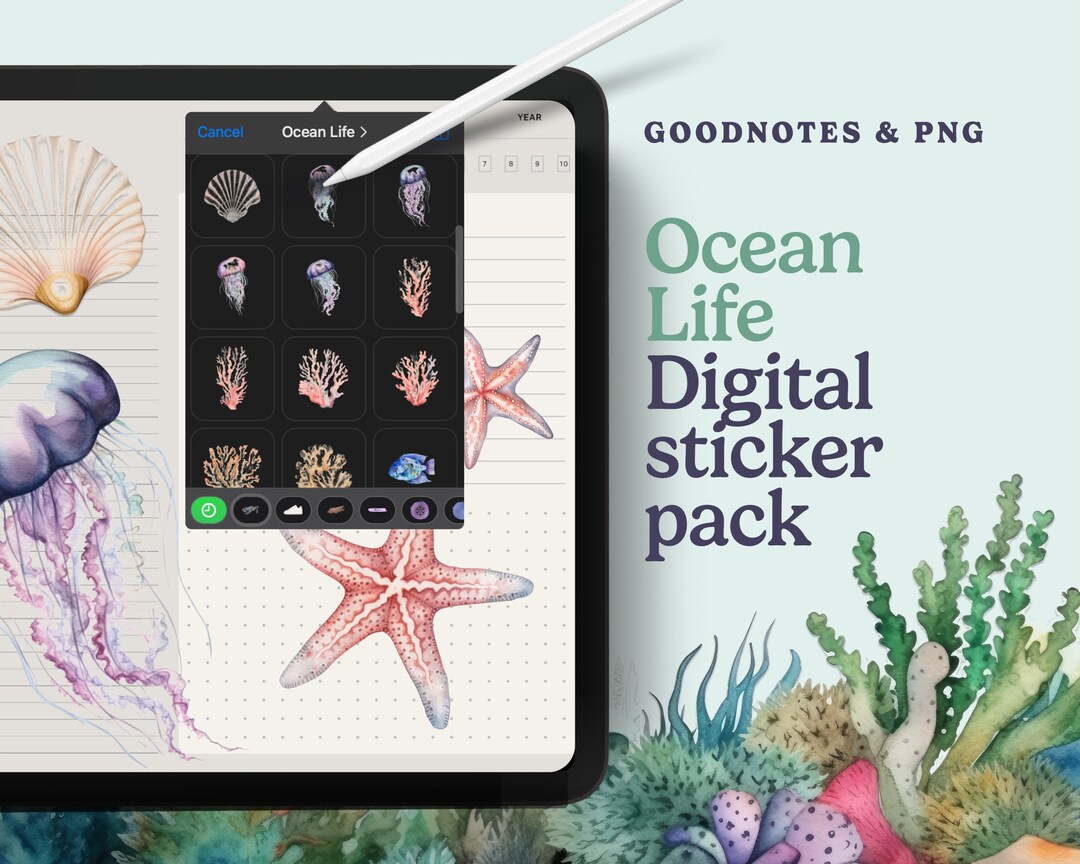 Artsy Ocean Life Sticker Pack for Digital Planning | for Goodnotes ...