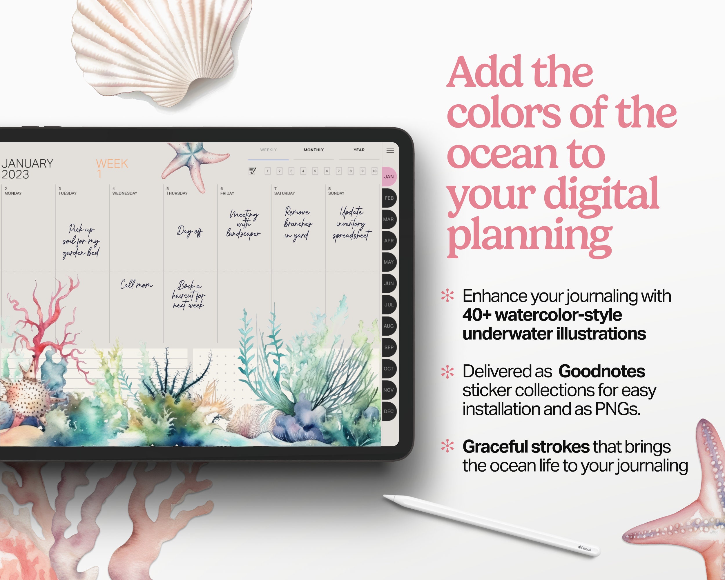 Artsy Ocean Life Sticker Pack for Digital Planning for - Etsy