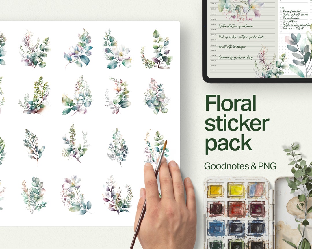 Floral Digital Sticker Pack for Goodnotes in Watercolor Style for iPad ...