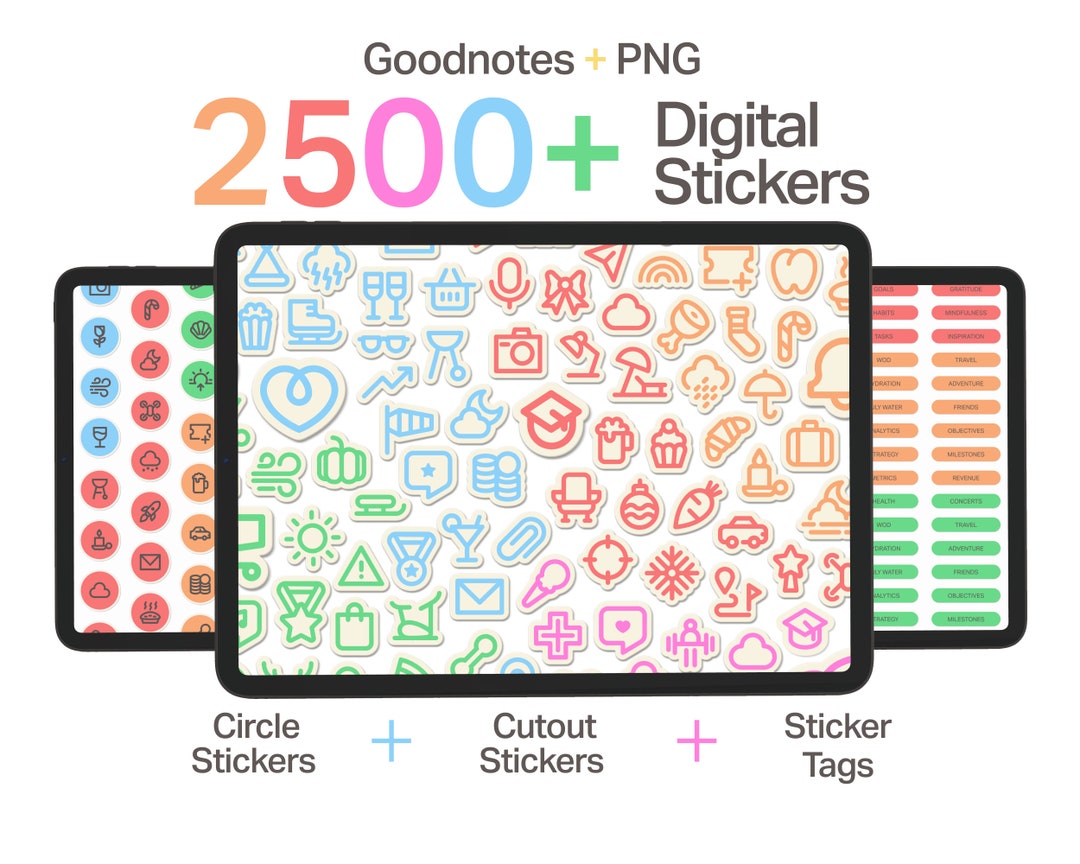 Colorful Digital Stickers for Goodnotes, iPad Stickers, Digital Sticker ...