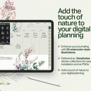 Floral Digital Sticker Pack for Goodnotes in Watercolor Style for iPad ...