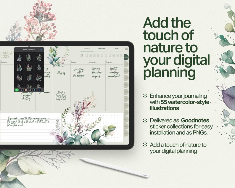 Floral Digital Sticker Pack for Goodnotes in Watercolor Style - Etsy