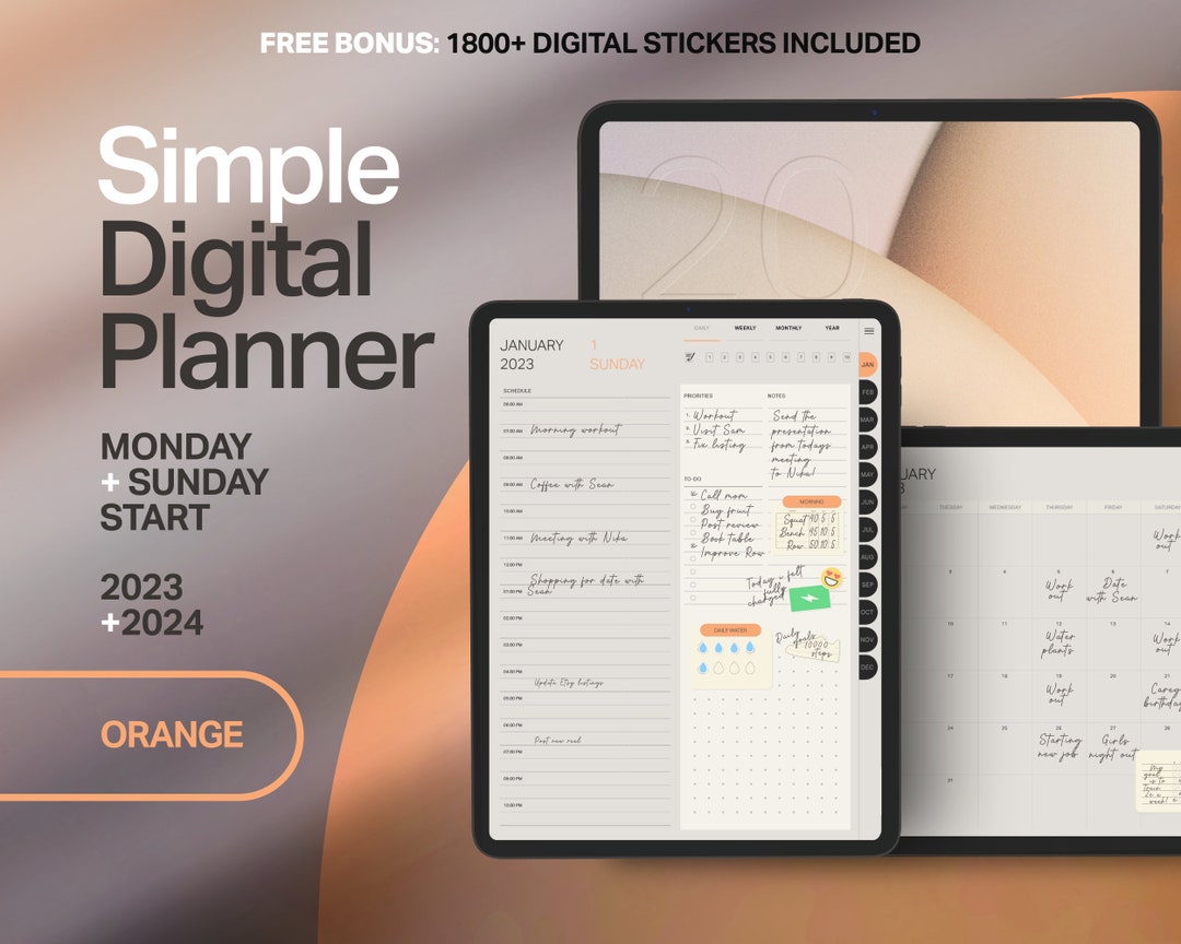 2023 & 2024 Digital Planner BUNDLE Sunset Orange Portrait or Landscape ...