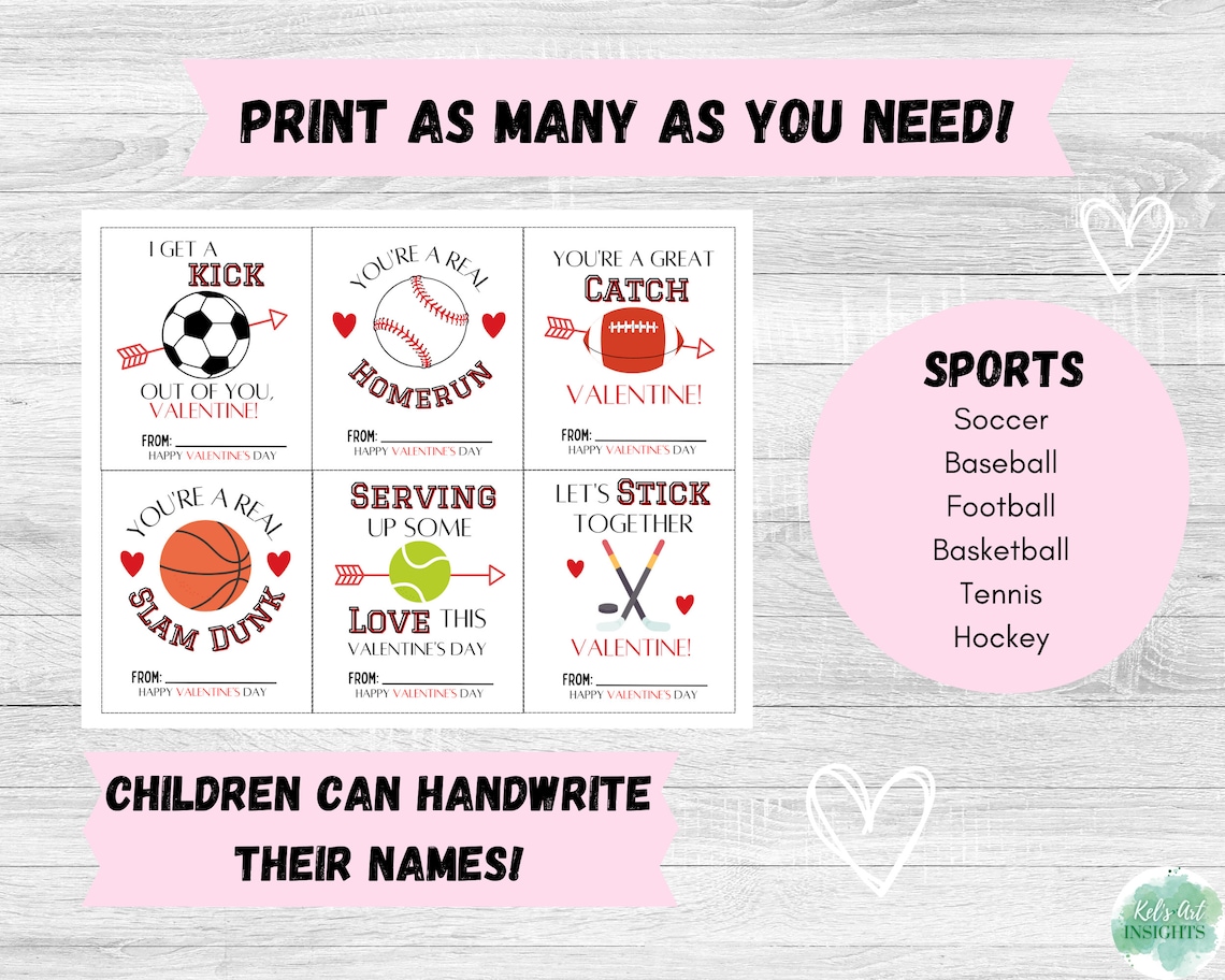 Printable Sports Valentines Card Valentine's Day Cards - Etsy
