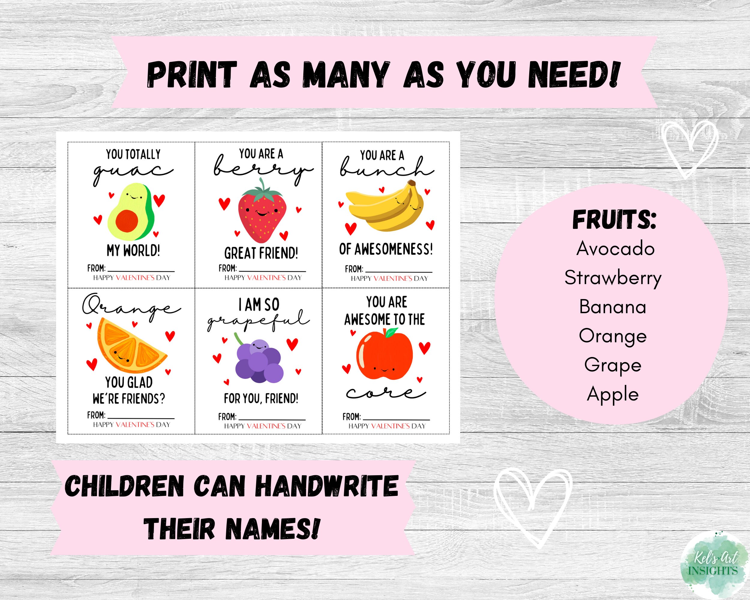 Printable Cute Fruit Valentines Cards for Kids School - Etsy