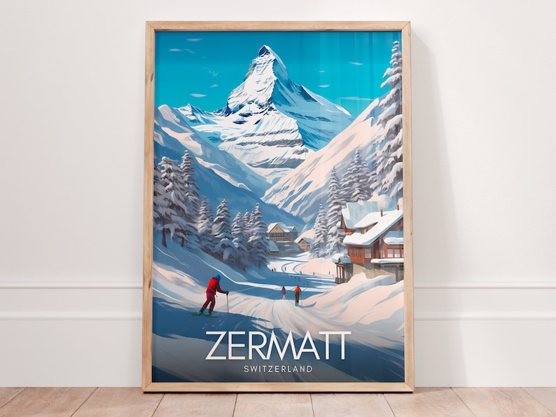 Switzerland Print, ZERMATT Swiss Vintage Ski Poster, Matterhorn ...