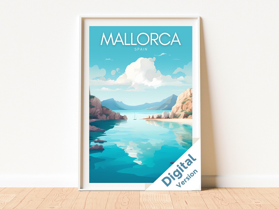 Mallorca Poster Spain, Mediterranean Island Art, Vintage Mallorca Print ...