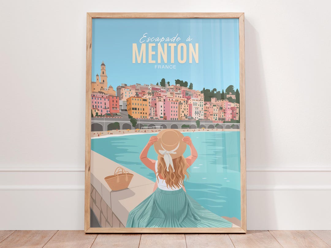 Menton Poster – French Riviera Wall Art, Vintage Travel Print, South of ...