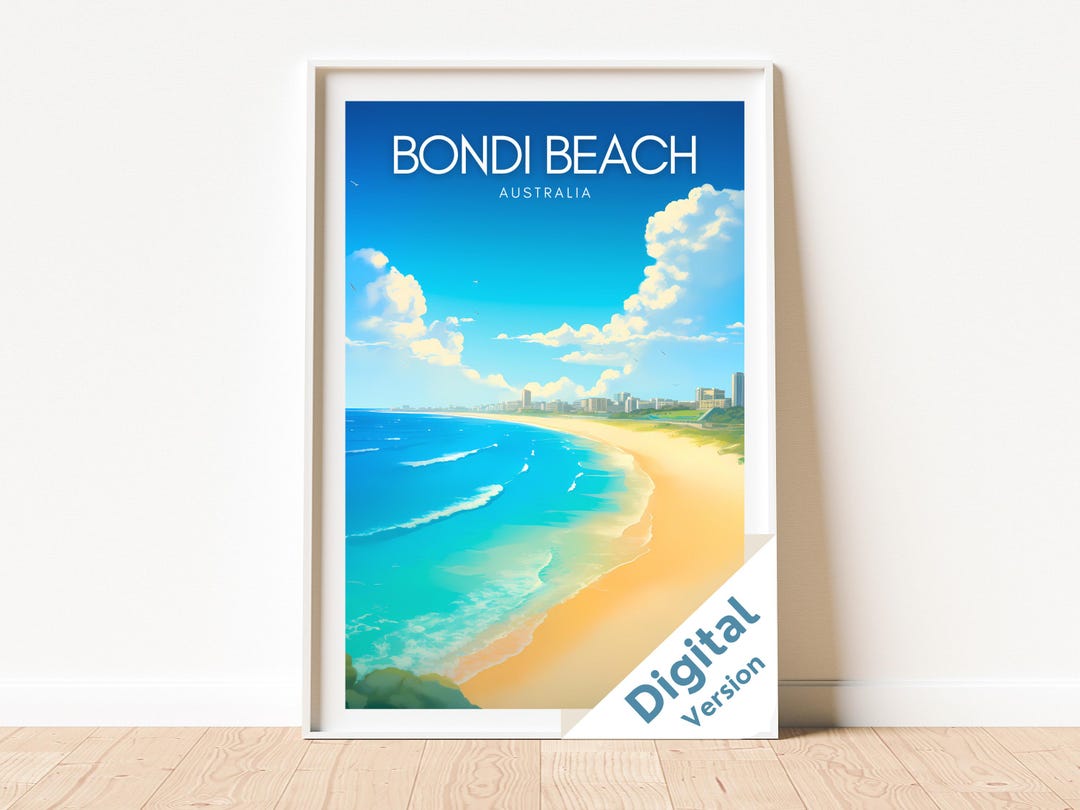 Bondi Beach Poster Australia, Coastal Landscape Art, Vintage Bondi ...