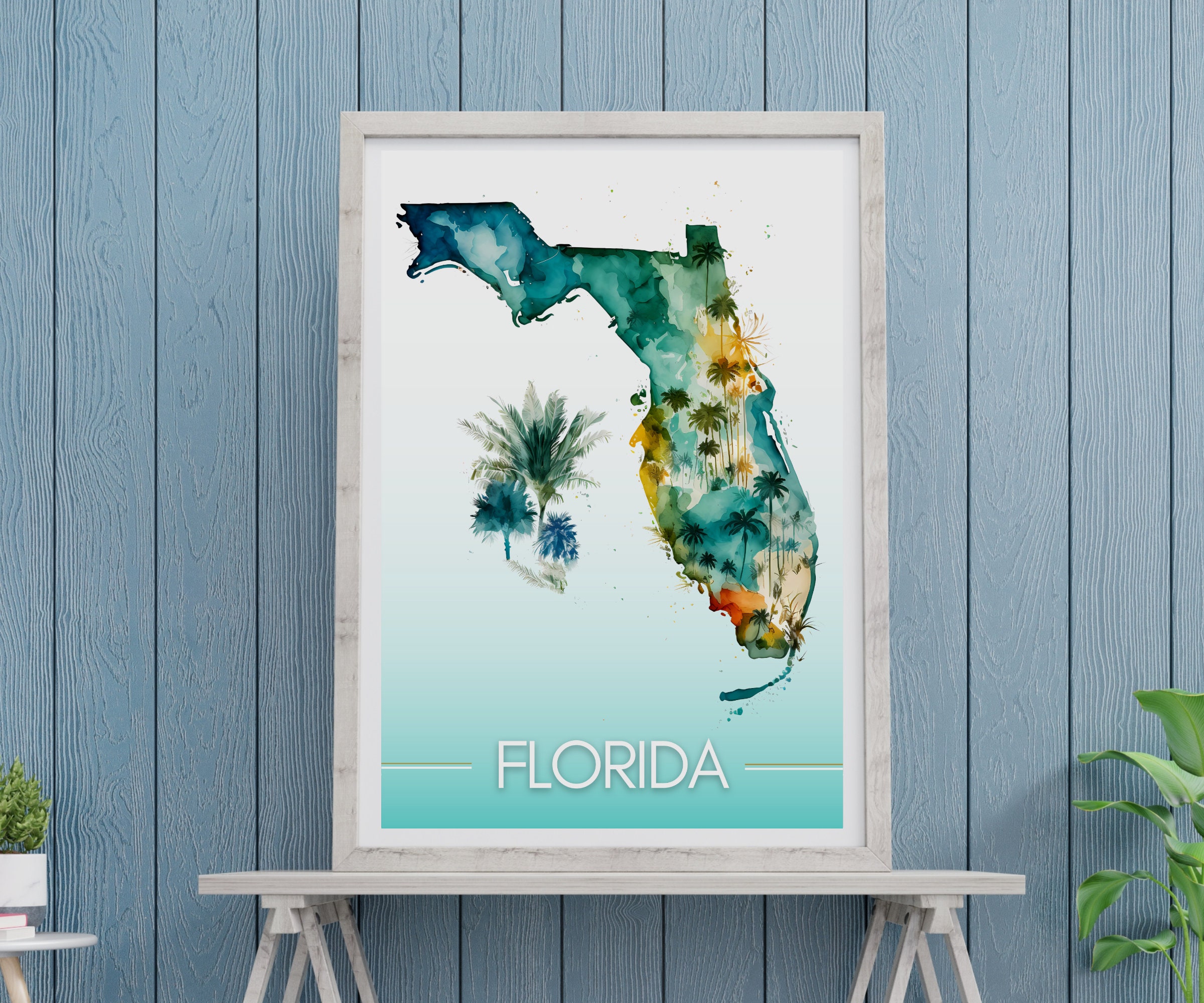 FLORIDA Art Map - Florida Map Poster - Florida Wall Map - Florida ...