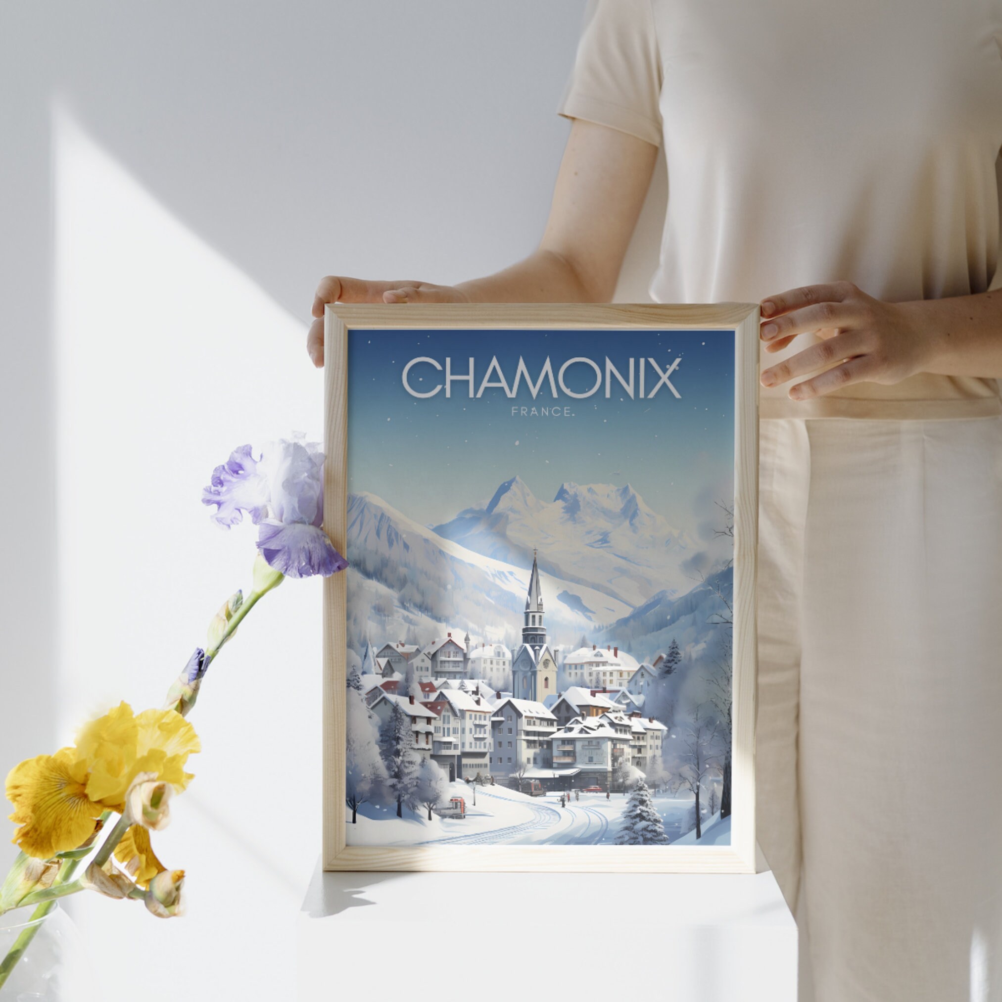 CHAMONIX Poster Mont-blanc Wall Art French Alps Travel Print Snowy ...