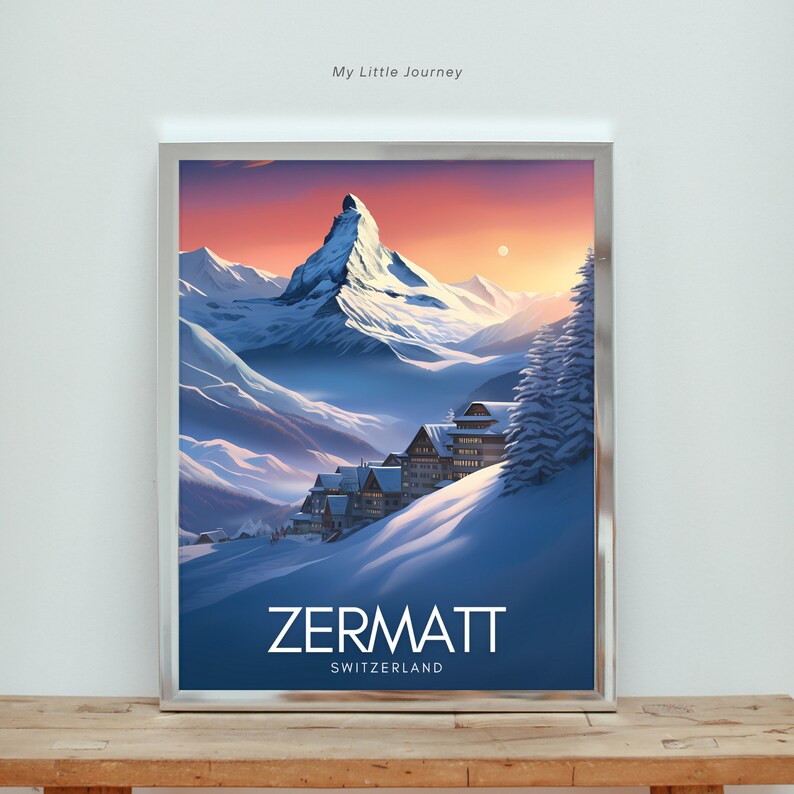 ZERMATT Poster Switzerland, Mountain Wall Art, Vintage Ski Poster ...