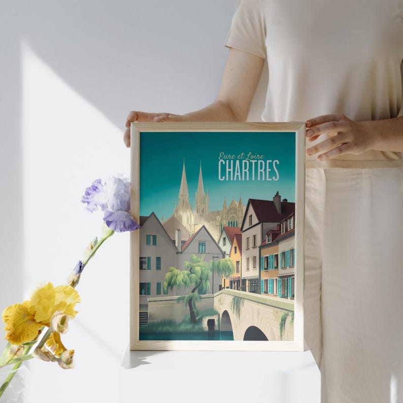 Chartres Poster France, Cathedral Wall Art, French Gothic Architecture ...