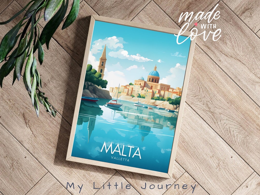 MALTA Travel Poster, Coastal Wall Art Valletta, Malta Painting, Holiday ...