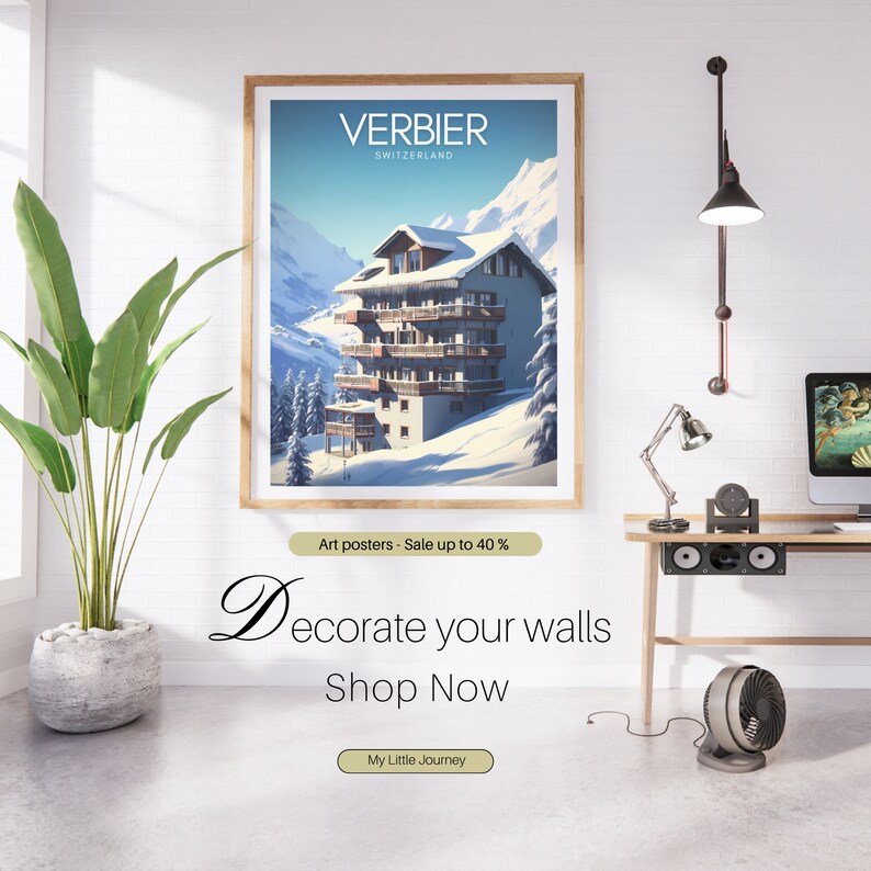 VERBIER Switzerland, Mountain Wall Art, Vintage Ski Poster, Winter ...