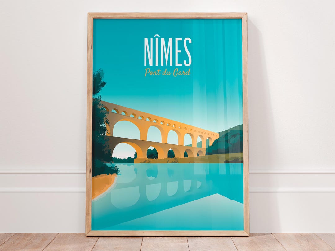 Nîmes Travel Poster, Pont Du Gard Wall Art, Vintage France Decor, Roman ...