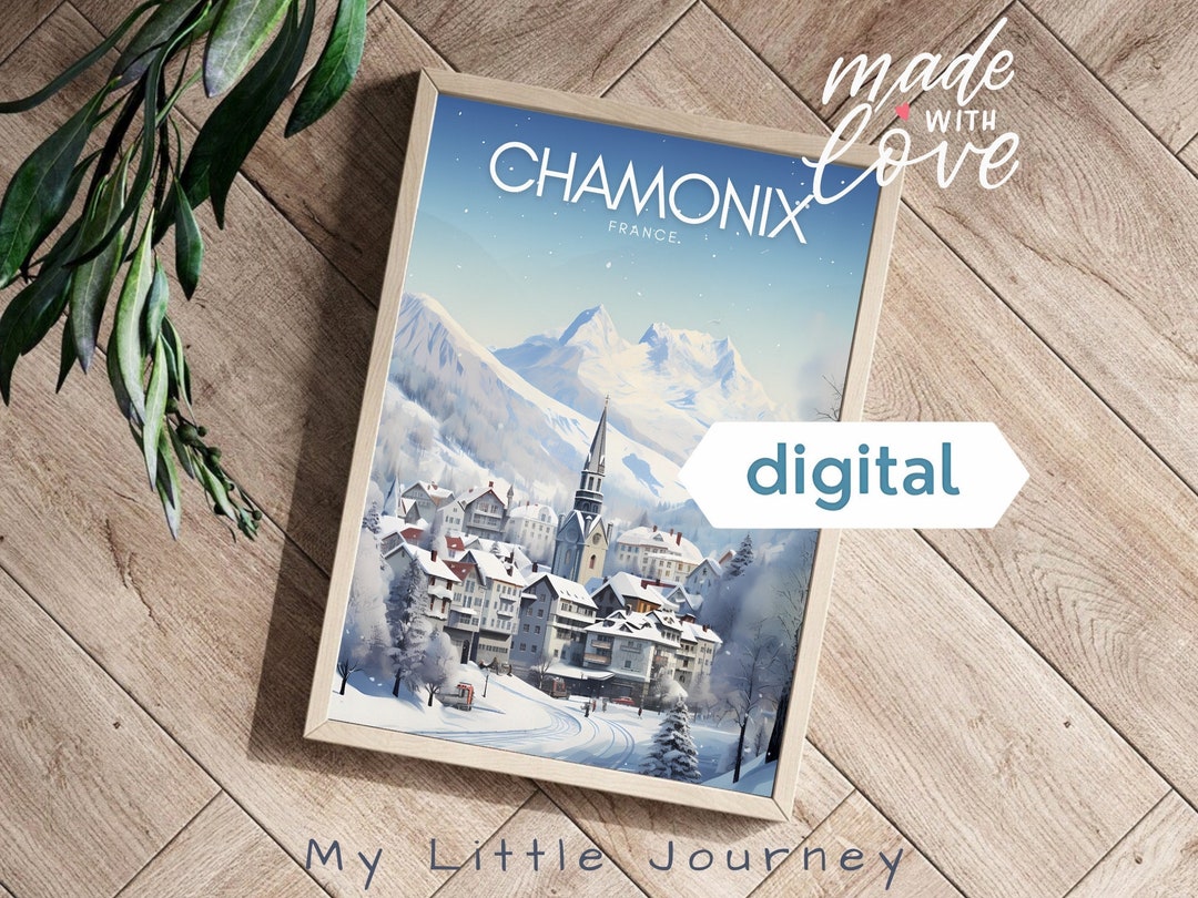 CHAMONIX Mont Blanc Poster, Mountain Wall Art, Vintage Ski Poster ...