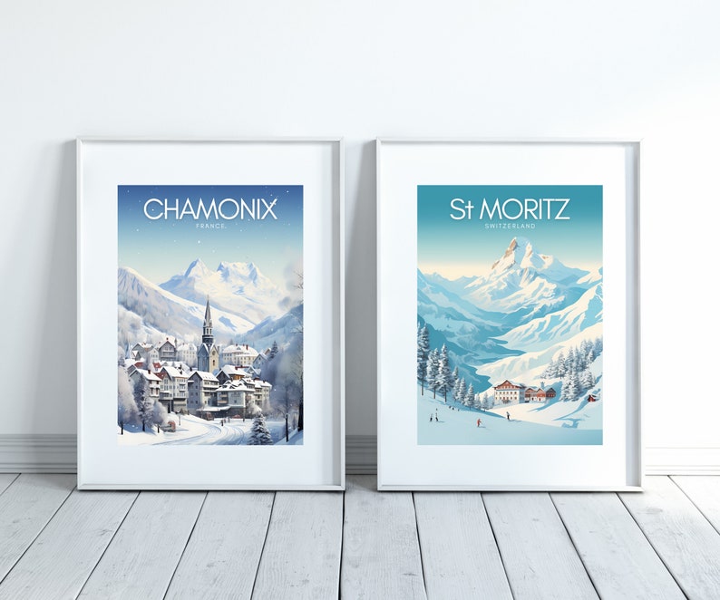 CHAMONIX Poster Mont-blanc Wall Art French Alps Travel Print Snowy ...