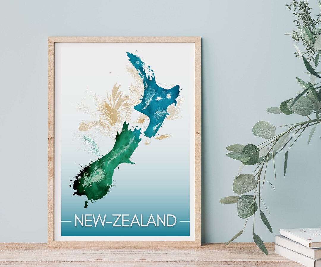 NEWZEALAND Art Map New Zealand Map Poster New Zealand Wall - Etsy