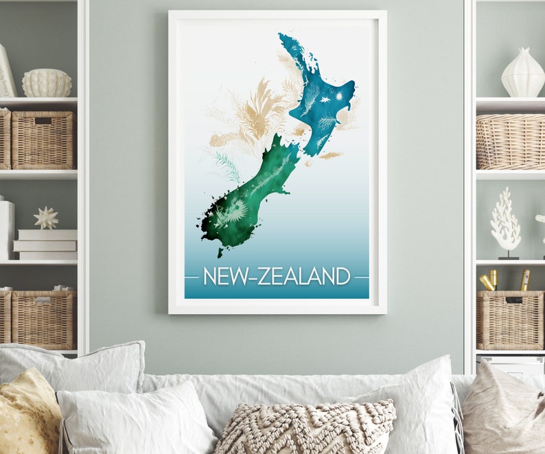 NEWZEALAND Art Map New Zealand Map Poster New Zealand Wall - Etsy