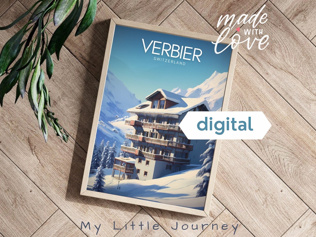 VERBIER Switzerland, Mountain Wall Art, Vintage Ski Poster, Winter ...