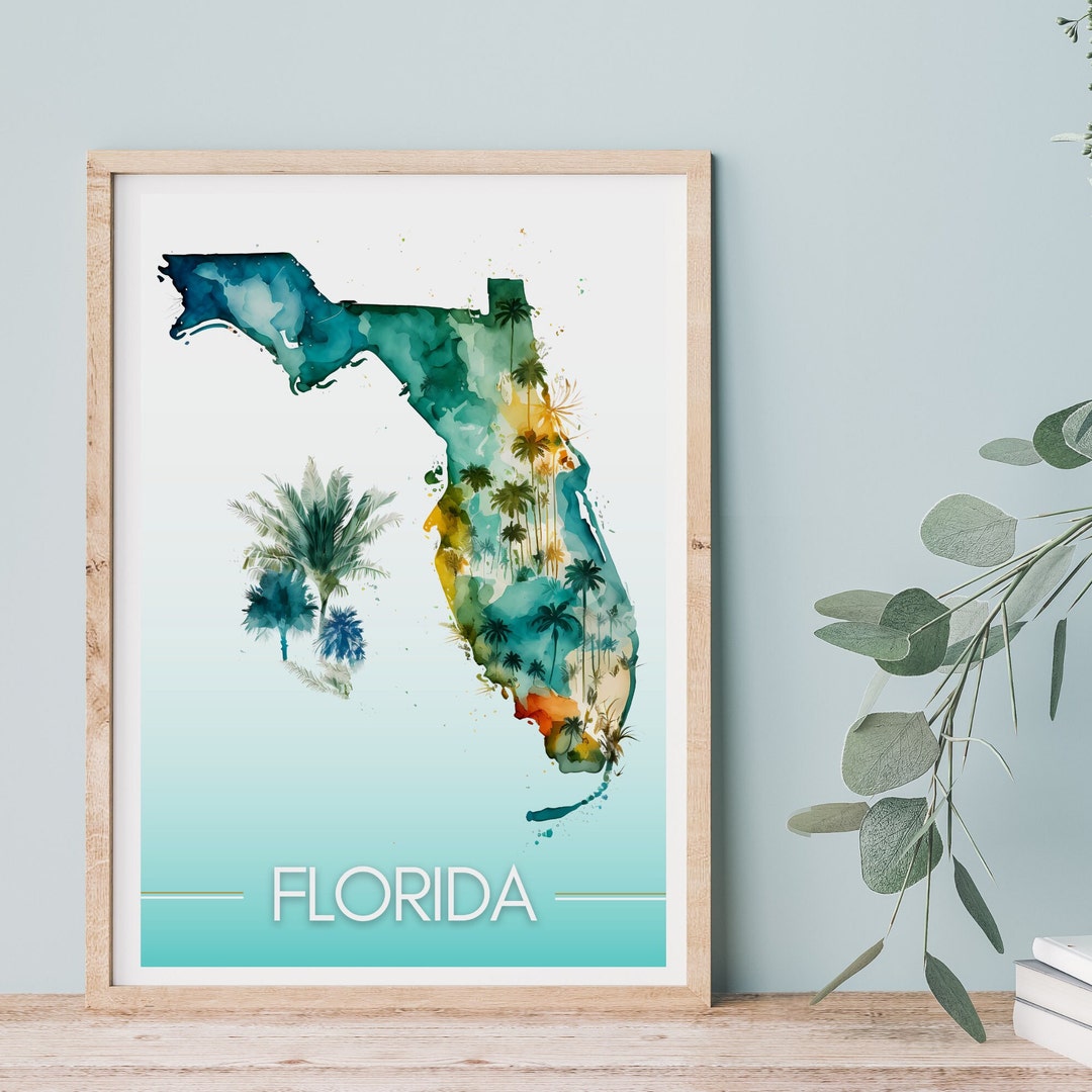 FLORIDA Art Map - Florida Map Poster - Florida Wall Map - Florida ...