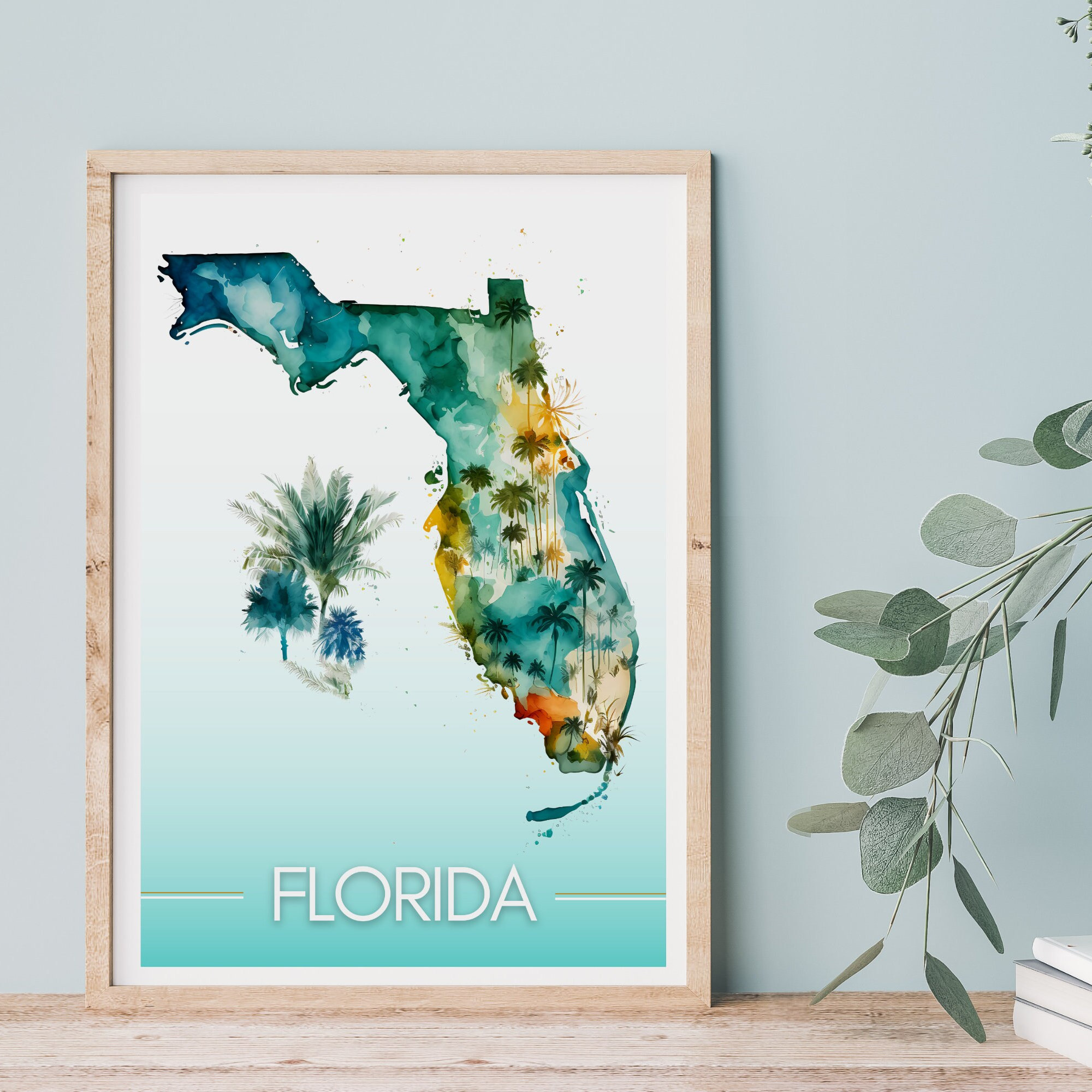 FLORIDA Art Map - Florida Map Poster - Florida Wall Map - Florida ...