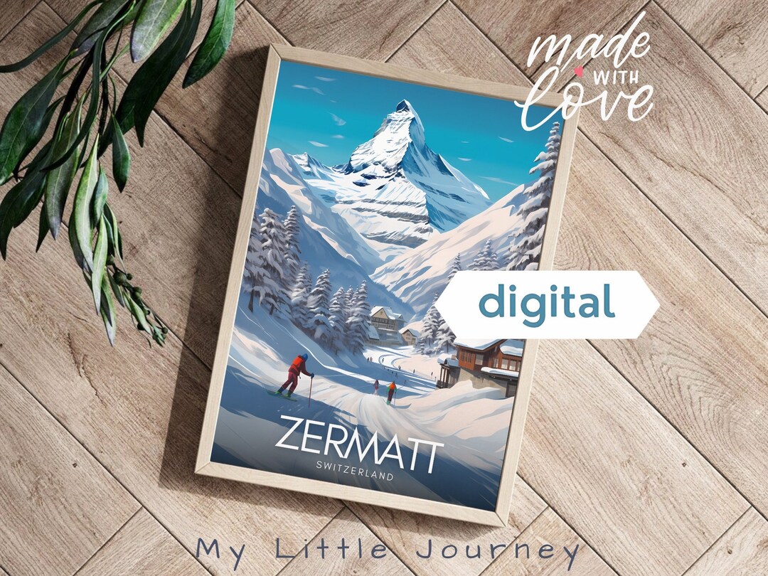 ZERMATT Poster, Switzerland Home Decor, Skiing Wall Art, Winter Sports ...