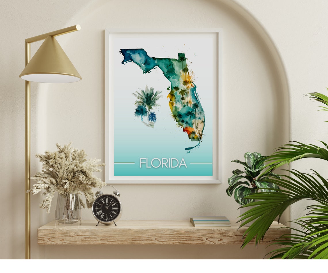FLORIDA Art Map - Florida Map Poster - Florida Wall Map - Florida ...