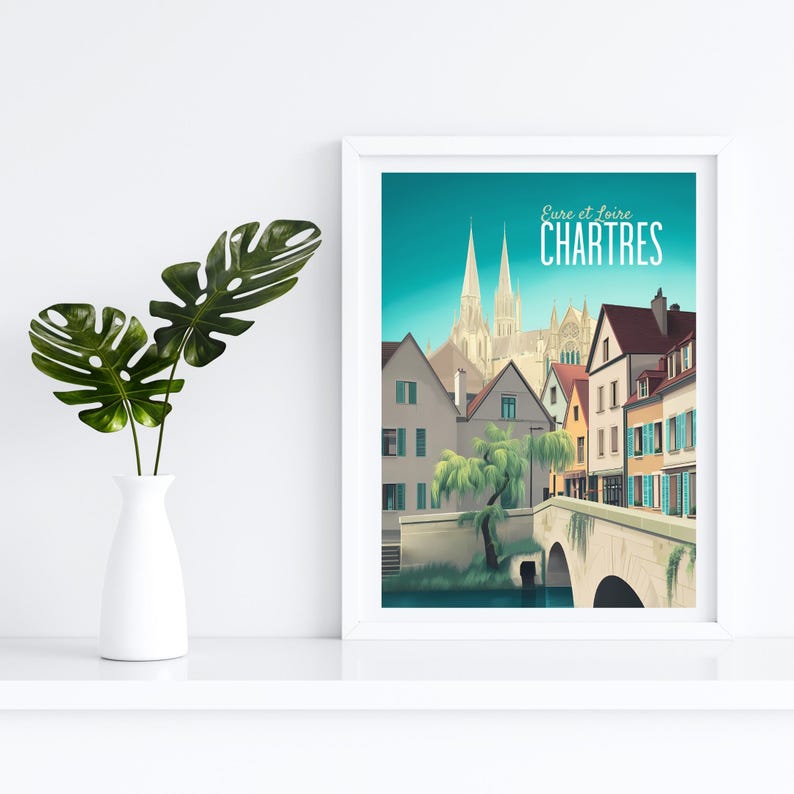Chartres Poster France, Cathedral Wall Art, French Gothic Architecture ...