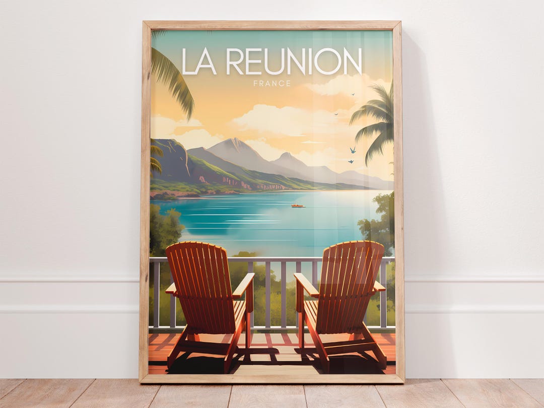 La Réunion Island Poster, Minimalist French Island Art, Tropical Travel ...