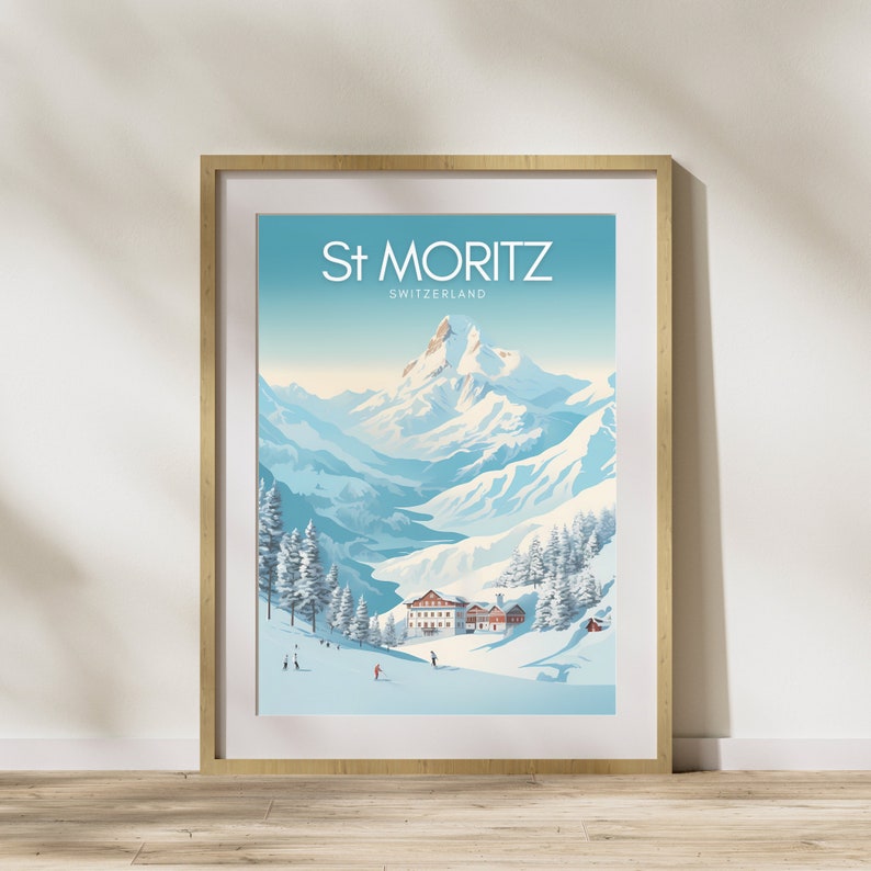 SAINT MORITZ Switzerland Poster, Mountain Wall Art, Vintage Ski Poster ...
