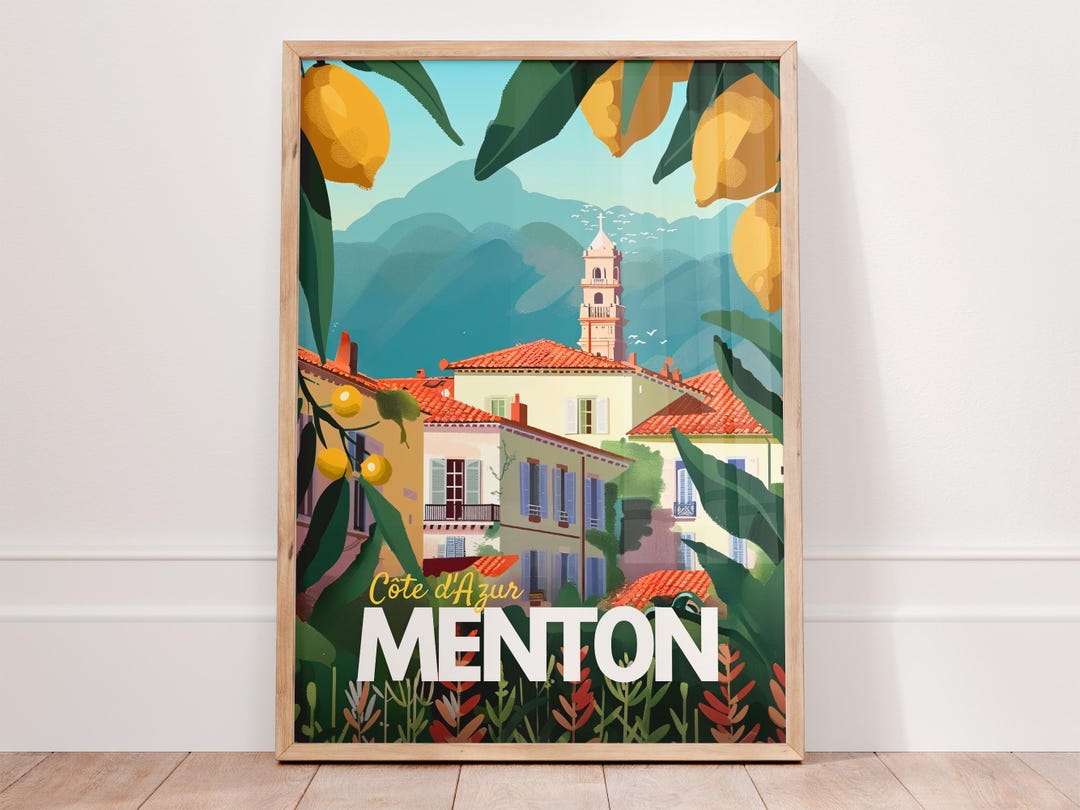 Vintage Menton Poster, Côte D'azur Travel Print, Mediterranean Wall Art ...
