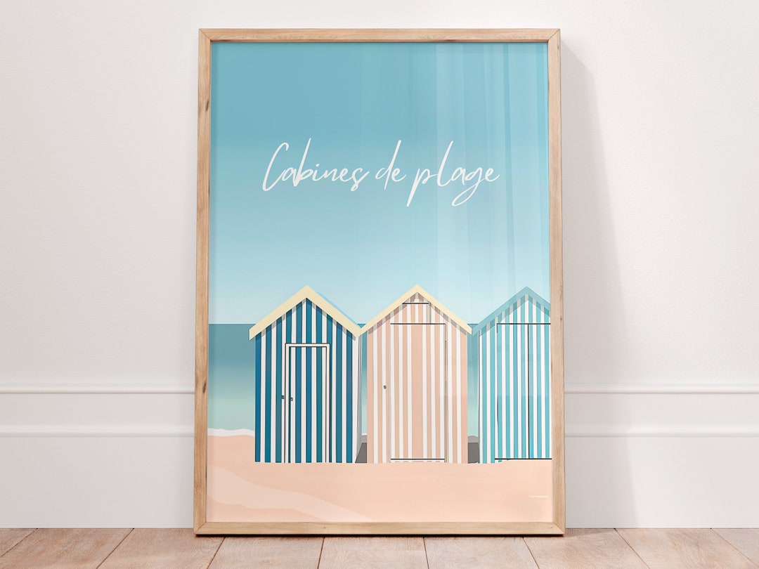 Affiche Bord de Mer - Cabines de Plage - Décoration été minimaliste ...