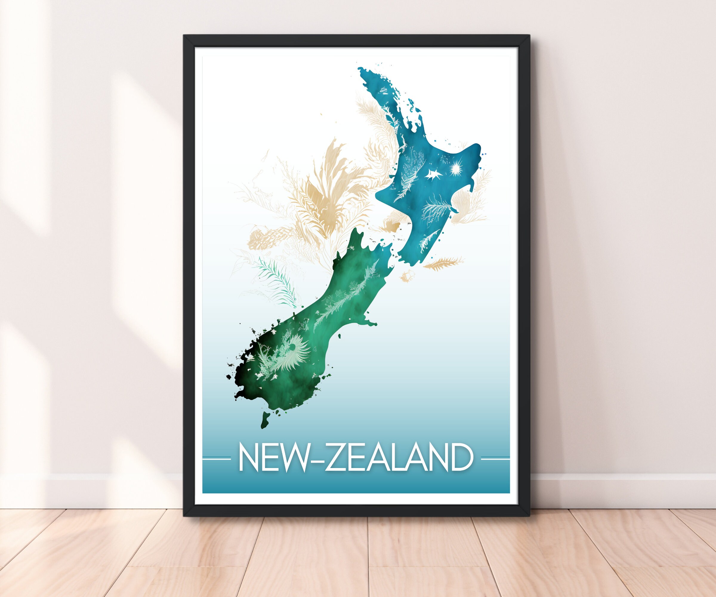 NEWZEALAND Art Map New Zealand Map Poster New Zealand Wall - Etsy