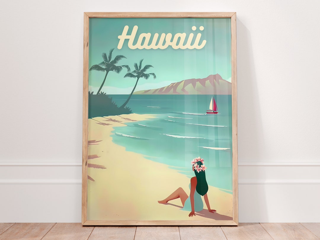 Hawaii Poster, Retro Hawaii Travel Poster, Maui Wall Art, Honolulu ...