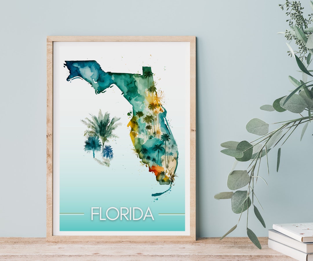 FLORIDA Art Map Florida Map Poster Florida Wall Map - Etsy