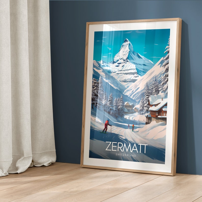 Switzerland Print, ZERMATT Swiss Vintage Ski Poster, Matterhorn ...