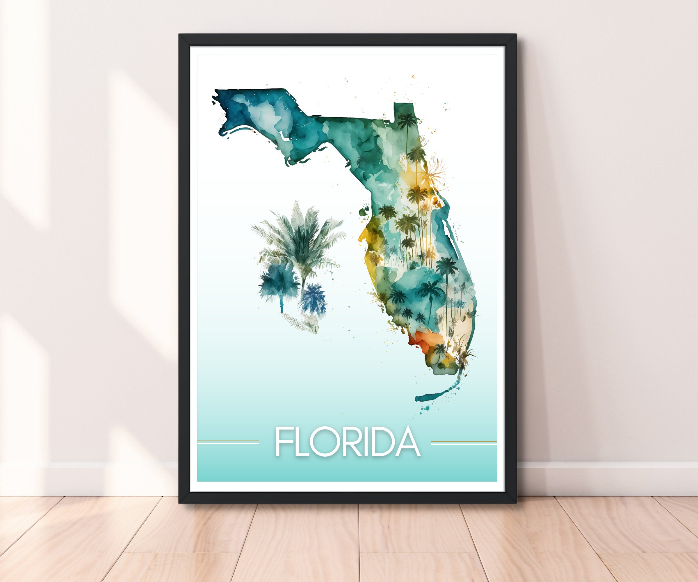 FLORIDA Art Map - Florida Map Poster - Florida Wall Map - Florida ...